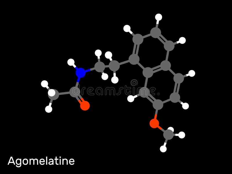 Agomelatine Antidepressant Drug Molecule. 3D Rendering. Atoms are ...
