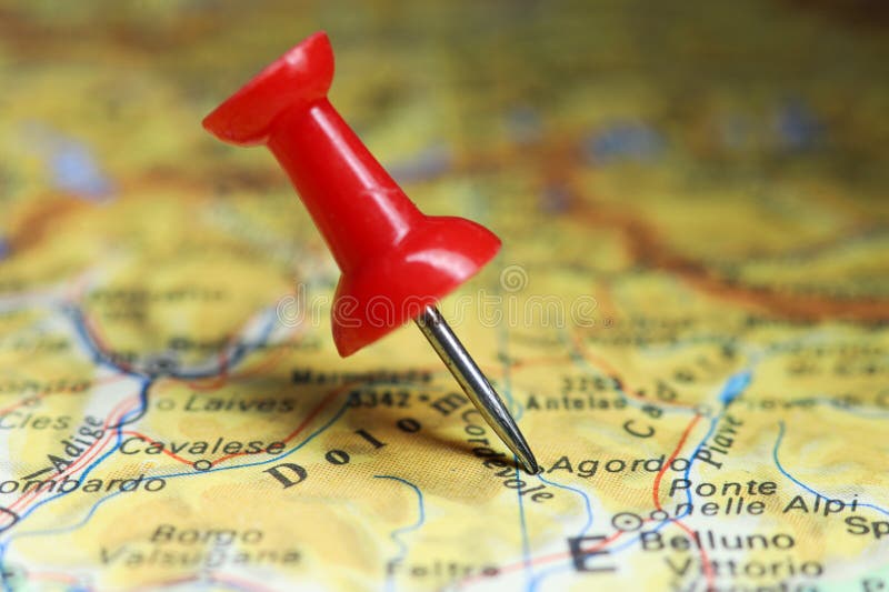 Agordo, Italy pin on map stock image. Image of district - 367556733