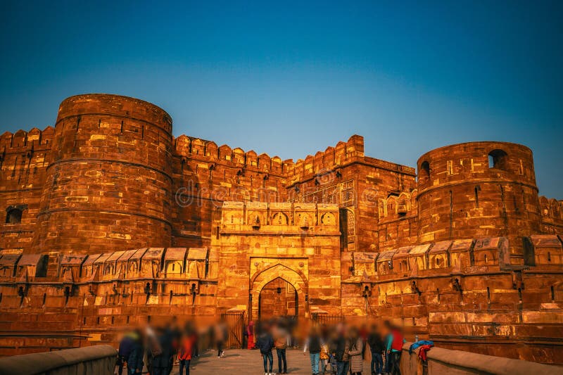 Agra fort entrance stock image. Image of arch, tourists - 357073479