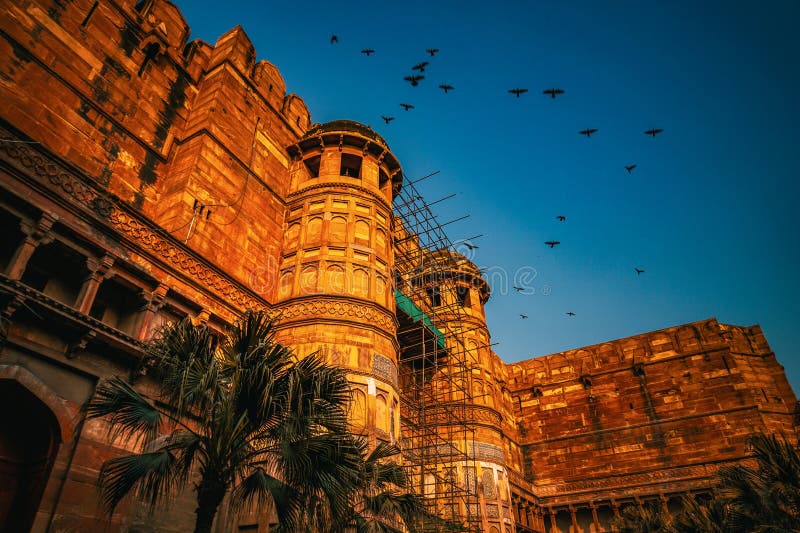 Agra fort outer wall stock image. Image of architecture - 357075081