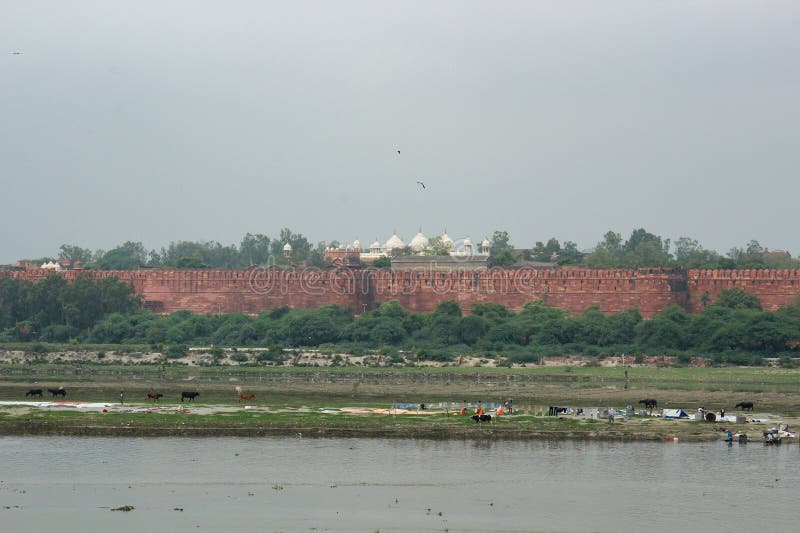 Agra Fort from the Yamuna River. Agra, India Stock Image - Image of ...