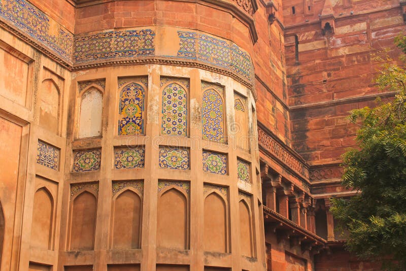 Agra, India, Garden, Element of the Building the Red Fort Editorial ...