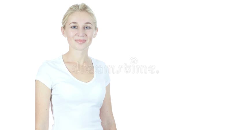 Agree, Gesture of Yes, Shaking Head, Female on White Background,Young ...