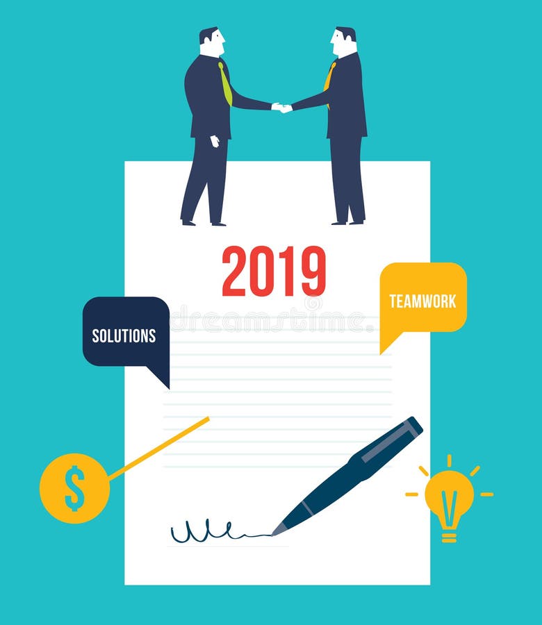 Agreement. Business People Standing on a Signed Contract Stock ...