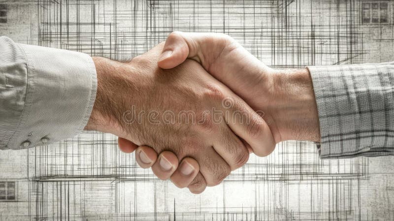 Agreement Hands Shake Together with Blueprint and Teamwork Concept ...