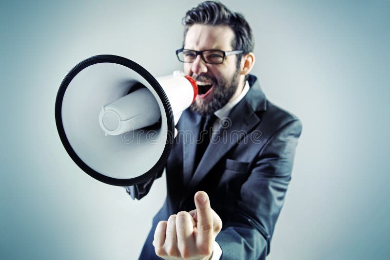 Agressive Businessman Yelling Over the Megaphone Stock Image - Image of ...