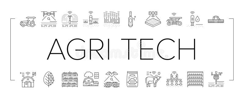 Agri Tech Precision Drones Iot Icons Set Vector Stock Illustration ...
