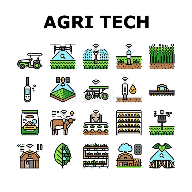 Agri Tech Precision Drones Iot Icons Set Vector Stock Vector ...