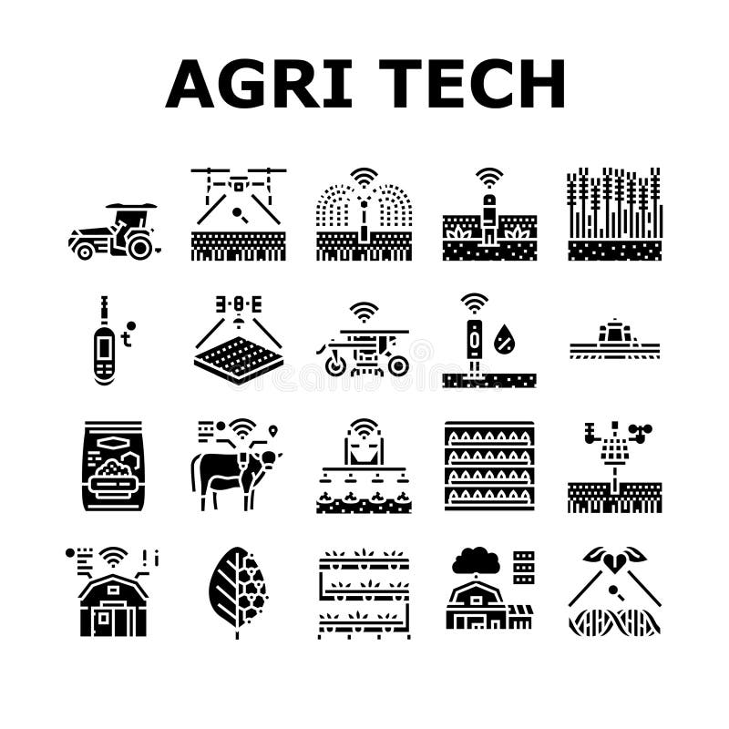 Agri Tech Precision Drones Iot Icons Set Vector Stock Illustration ...