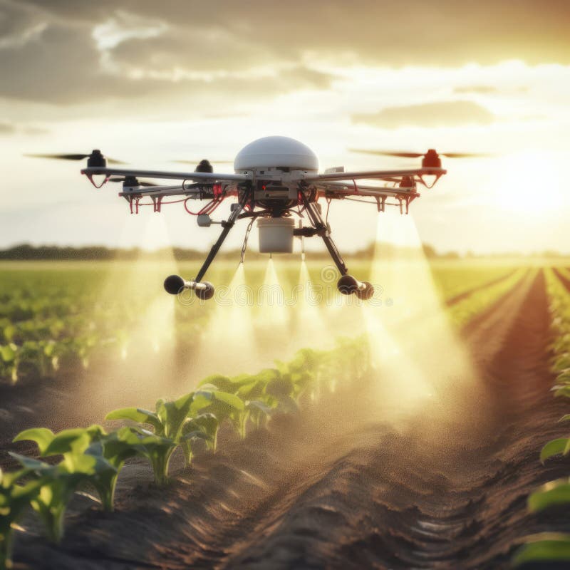Agricultural Drone Flies To Spray Fertilizer on Fields. Ai Generative ...