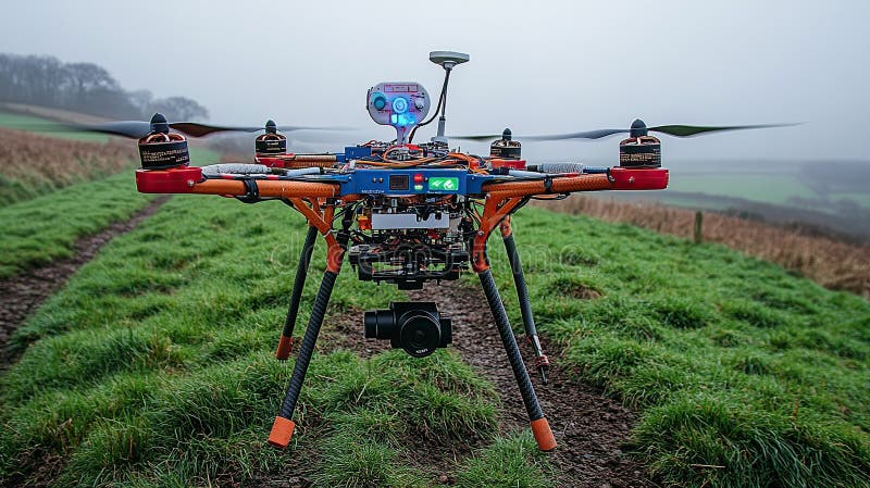 Agricultural Drone Hovering Over a Field Stock Illustration ...