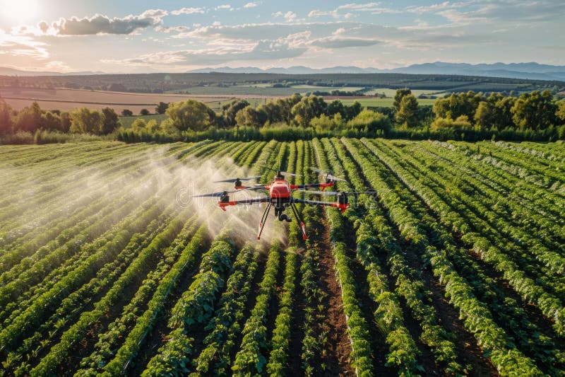 Agricultural Drone Spraying Crops in a Field Stock Photo - Image of ...