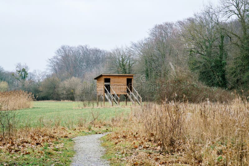 Agricultural Field in the Fall with Hunter Cabin with Observation Point ...