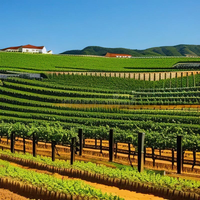 Vineyard Field and Landscape Stock Illustration - Illustration of ...