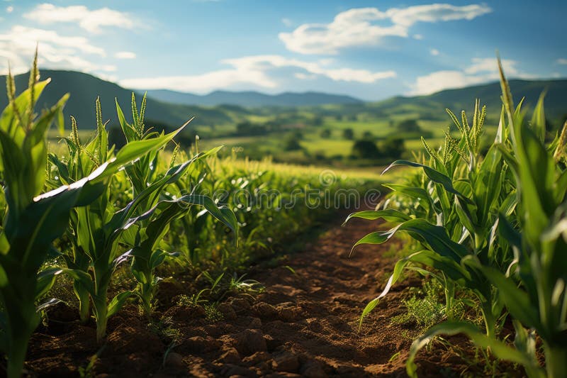 Agricultural Field Where Green Corn Grow Stock Illustration ...