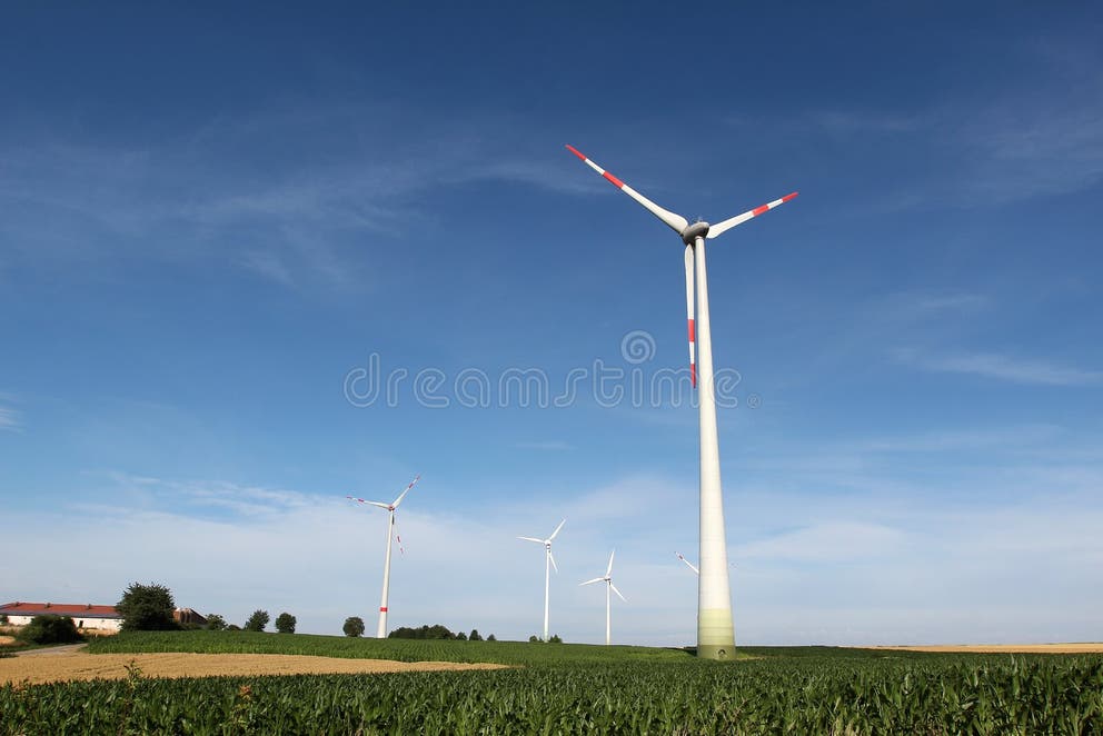 Agricultural Field of Wind Engines Stock Photo - Image of convertor ...