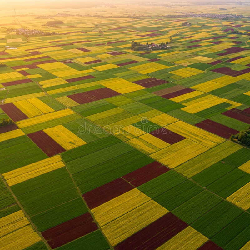Agricultural Fields Form a Patchwork Pattern in Shades of Green, Yellow ...