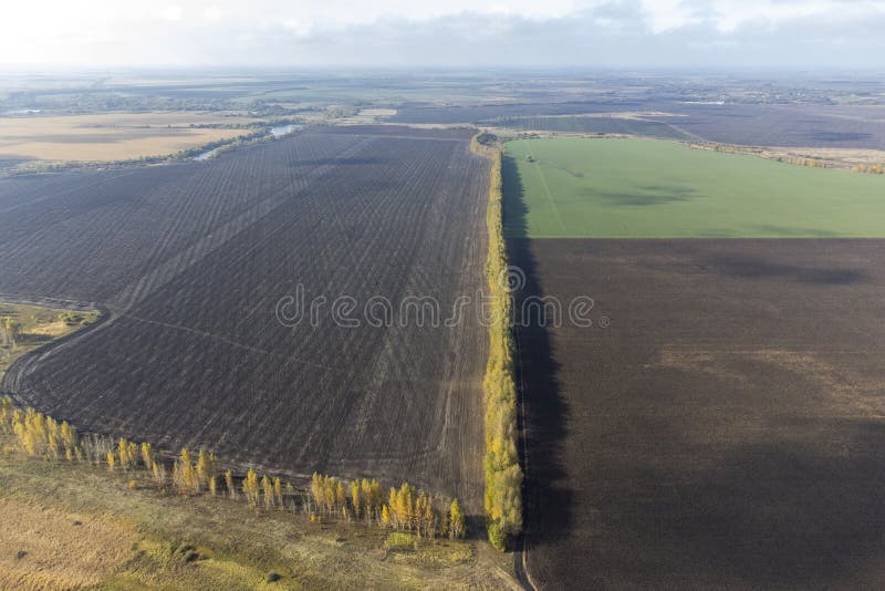 Agricultural Fields Plowed View from a Height, Drone S Point Stock ...