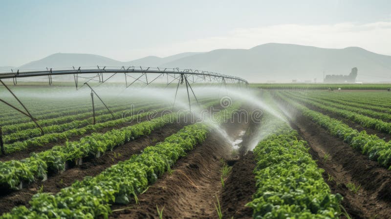Agricultural Irrigation System Irrigating. Generative AI Stock ...