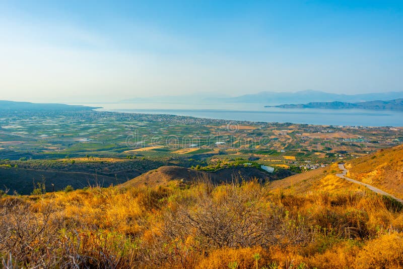 Agricultural Landscape Alongside Gulf of Corinth in Greece Stock Image ...