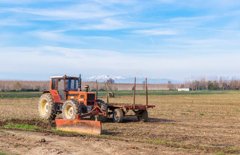 Agricultural Landscape with Farm Tools Stock Photo - Image of equipment ...