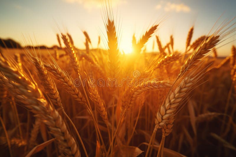 Agricultural Landscape with Wheat and Sunset Backdrop, Suitable for ...