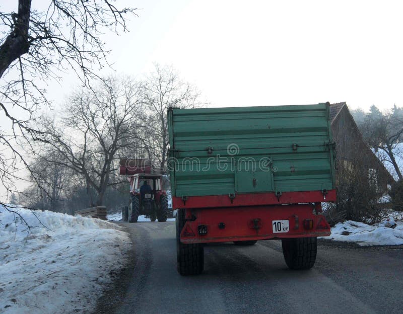 Agricultural Loader Wagon in Winter Stock Photo - Image of passenger ...