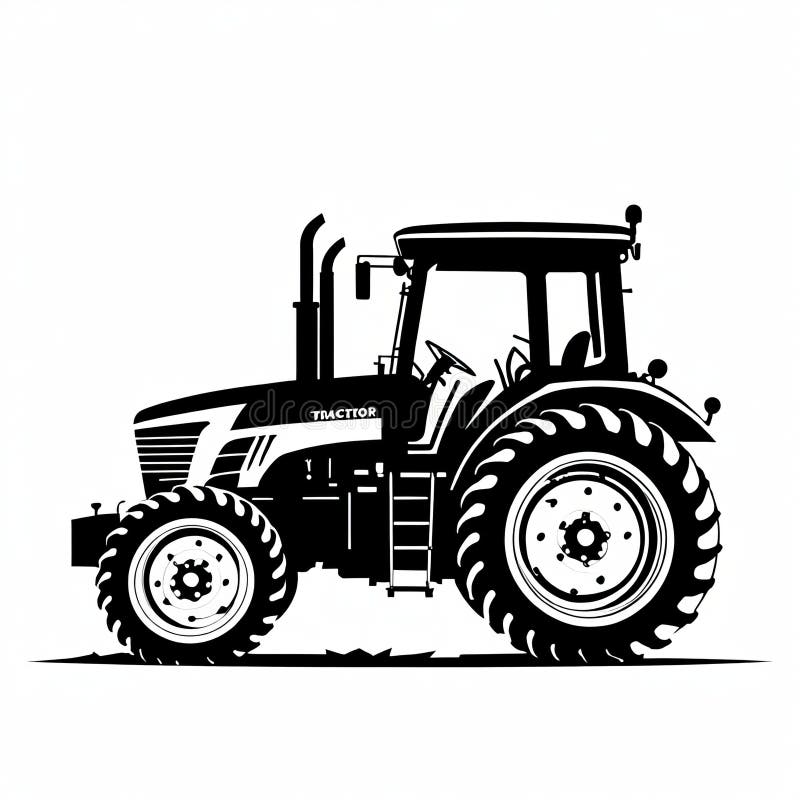 Agricultural Machinery Silhouette Artwork in Black and White Stock ...