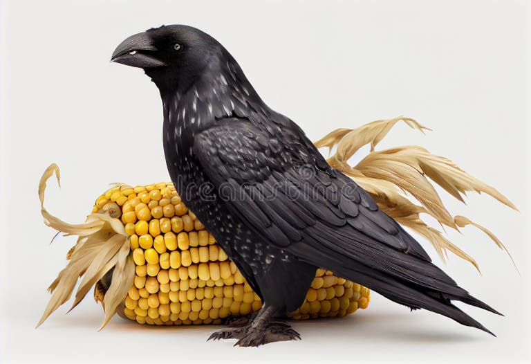 Agricultural Pest. Crow and an Ear of Corn Stock Illustration ...