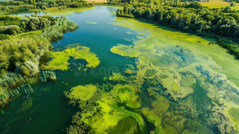 Agricultural Runoff and Water Pollution. Toxic Algae Stock Image ...
