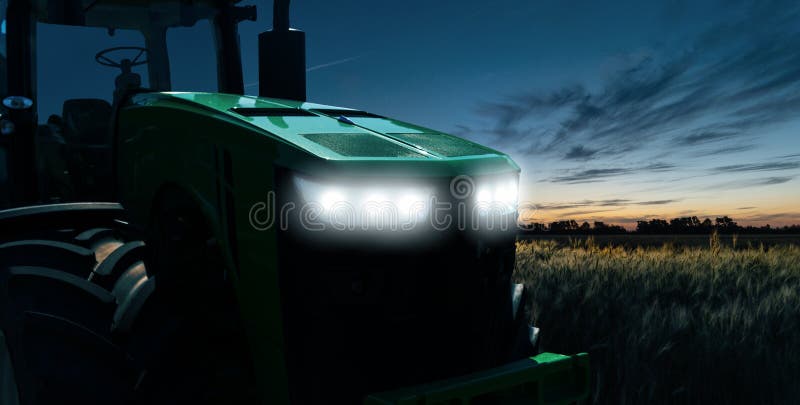 Agricultural Tractor at Night Stock Photo - Image of tractor, dark ...