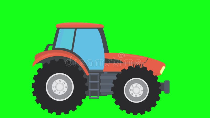 Agricultural Tractor Running on Green Screen, 2D Cartoon Animation ...
