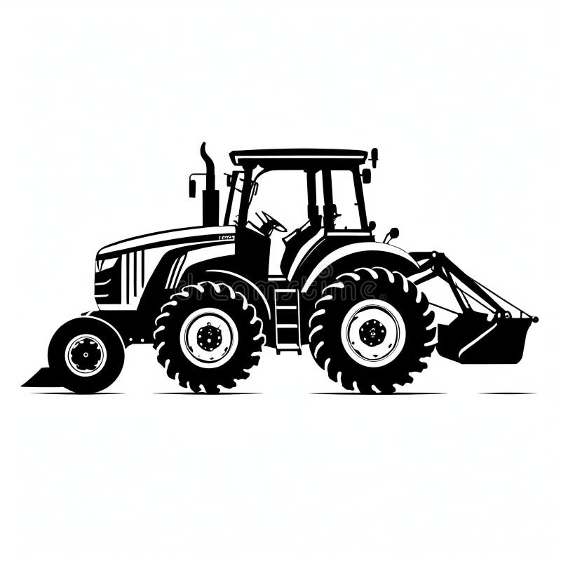 Agricultural Tractor Silhouette in Black and White Stock Illustration ...