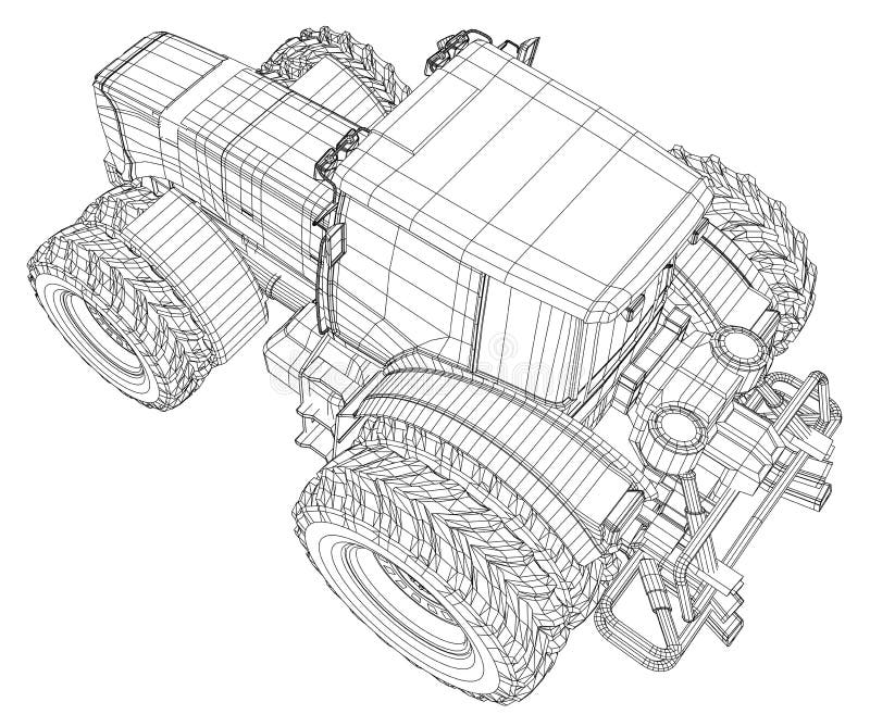 Agricultural Tractor. Tracing Illustration of 3d. EPS 10 Vector Format ...