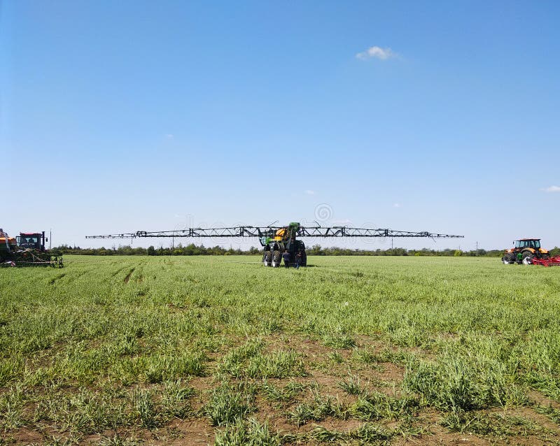 Agricultural Work in the Field. Sprayer Stock Image - Image of nature ...