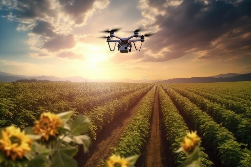Agriculture Drone Fly on Fields. Ai Generated Stock Illustration ...