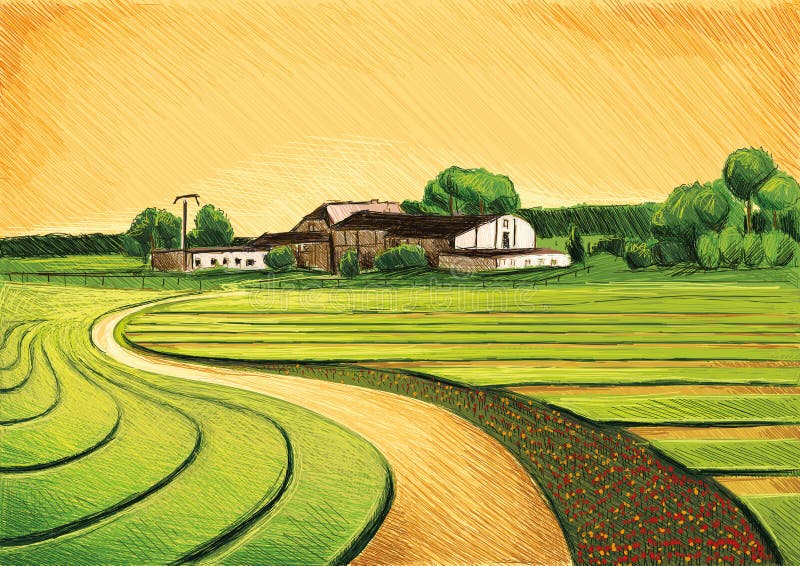Farm Digital Drawing Landscape Agriculture Stock Illustrations – 484 ...