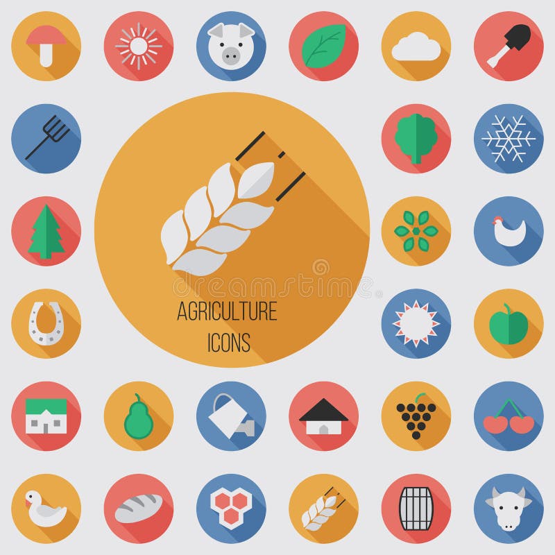 Agriculture Flat, Digital Icon Set Stock Vector - Illustration of grain ...