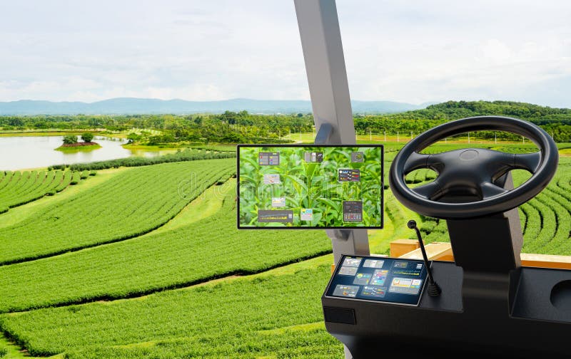 Agriculture Technology Electric Tractor Work in Farm with Digital ...