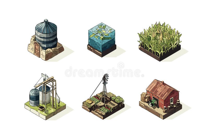 Agriculture Tiles Collection Isometric Isolated Stock Vector ...