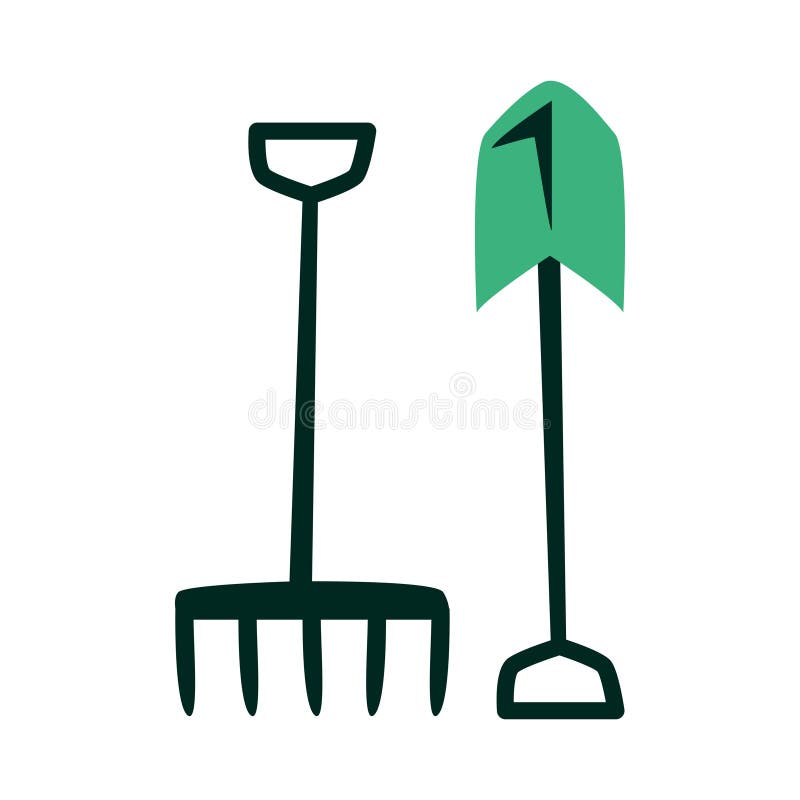 Agriculture Tools Rake and Shovel Stock Vector - Illustration of ...