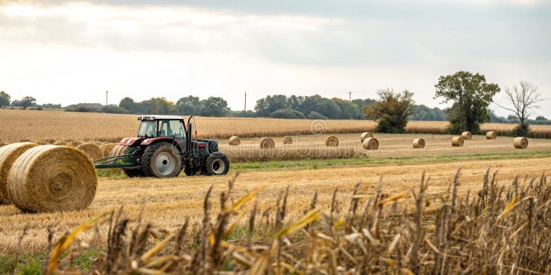 Agriculture Tractor on Field with Harvested Corn in Haystack Stock ...