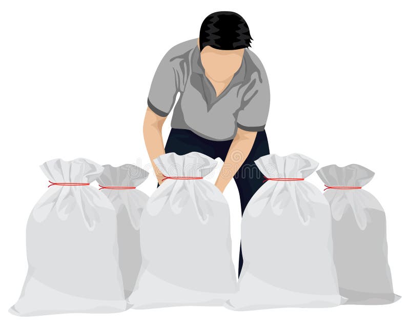 Agriculturist Work with White Sack Stock Vector - Illustration of sack ...