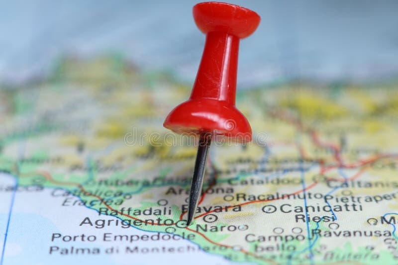 Agrigento, Sicily, Italy Pin on Map Stock Image - Image of east, object ...