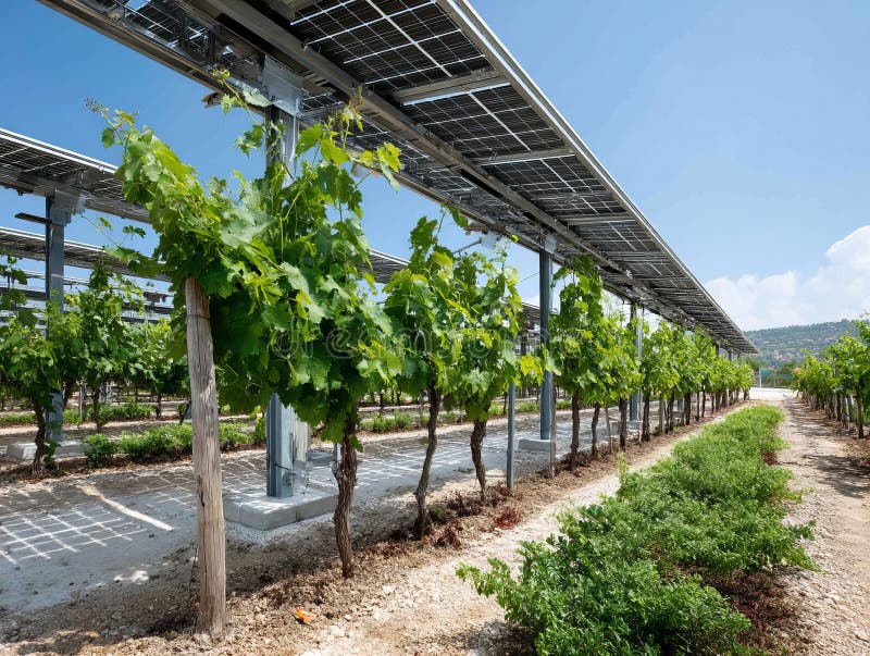 Agrivoltaic Installation Protecting Grape Vines with Solar Panels Stock ...