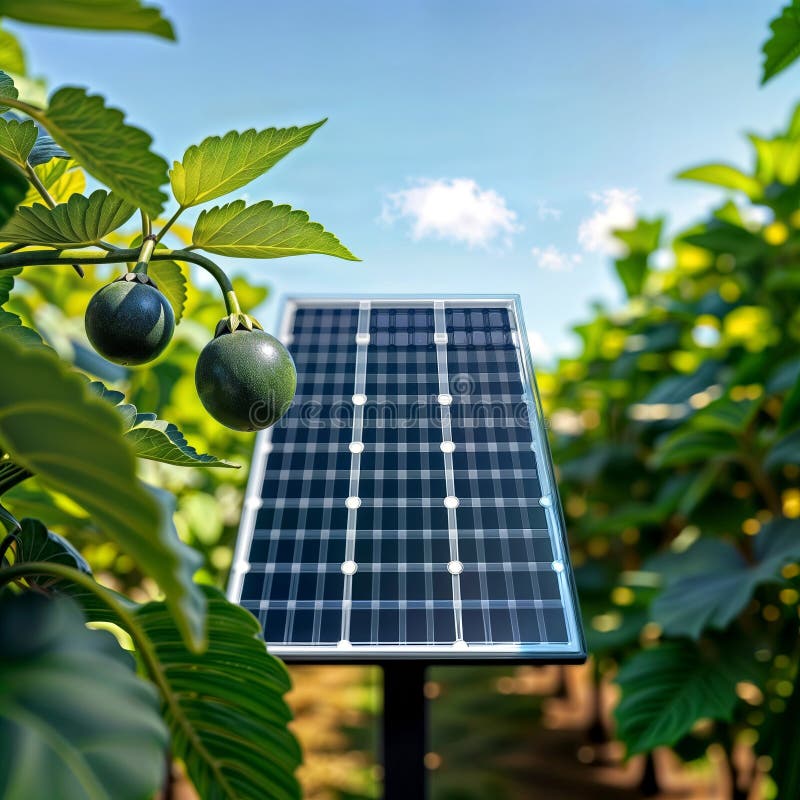 Agrivoltaics: Solar Panels Nestled among Fig Trees, Generative Ai Stock Illustration ...