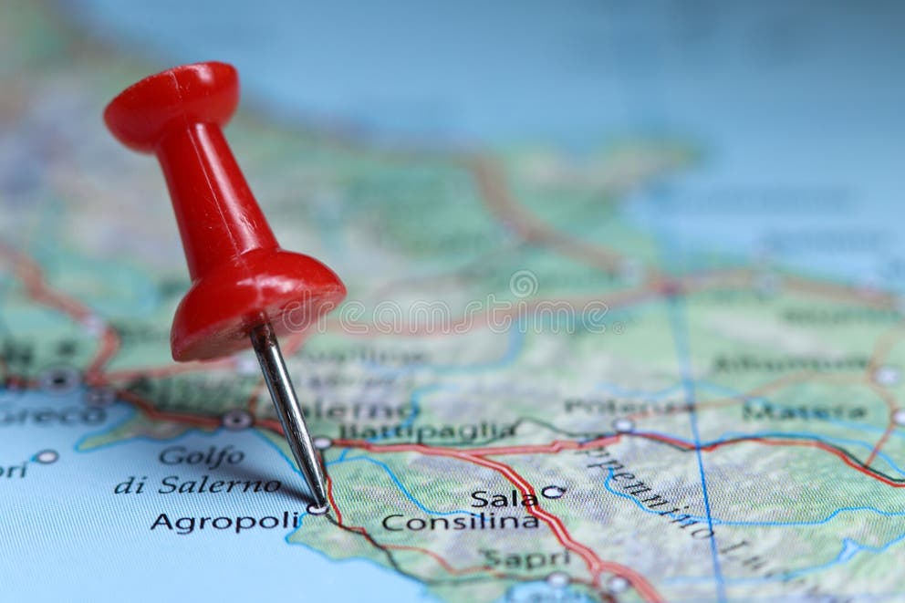Agropoli, Italy pin on map stock image. Image of destination - 367556769