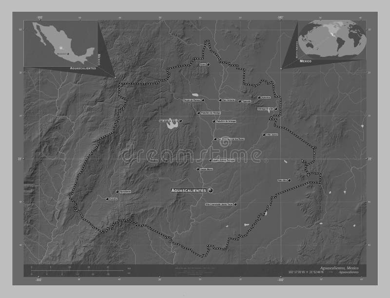 Aguascalientes, Mexico. Grayscale. Labelled Points of Cities Stock ...