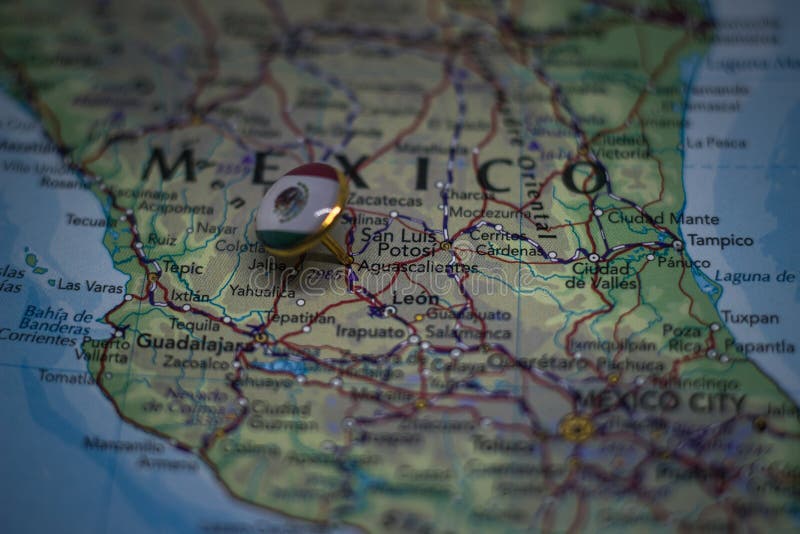 Aguascalientes Pinned on a Map with the Flag of Mexico Stock Image ...