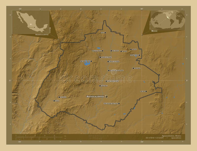 Aguascalientes, Mexico. Physical. Labelled Points of Cities Stock ...